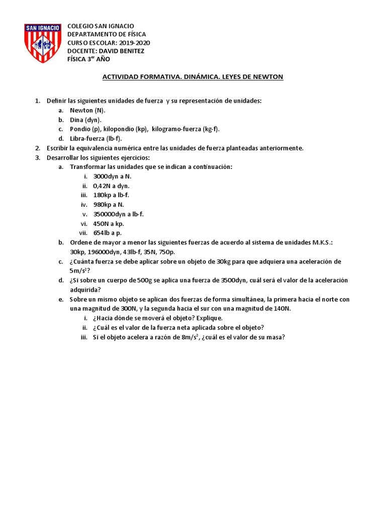 Unidades de Fuerza Pondio y Ejercicios | PDF