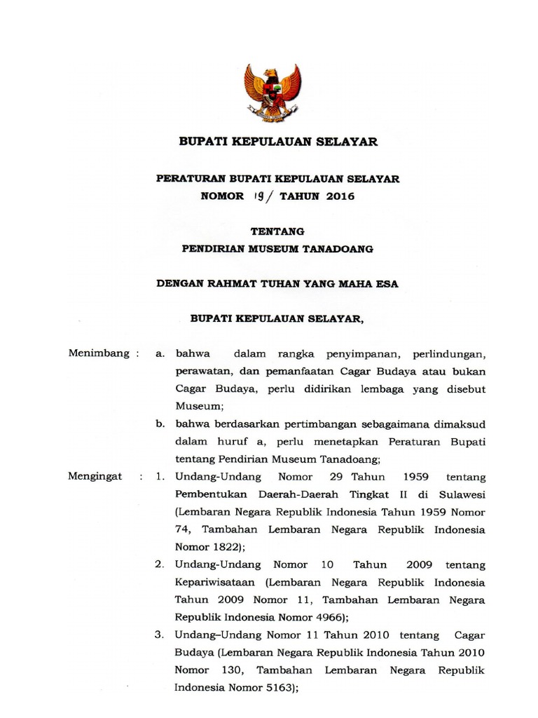 (Contoh Museum Milik Pemda) - SK Bupati-Pendirian Museum Tanadoang | PDF