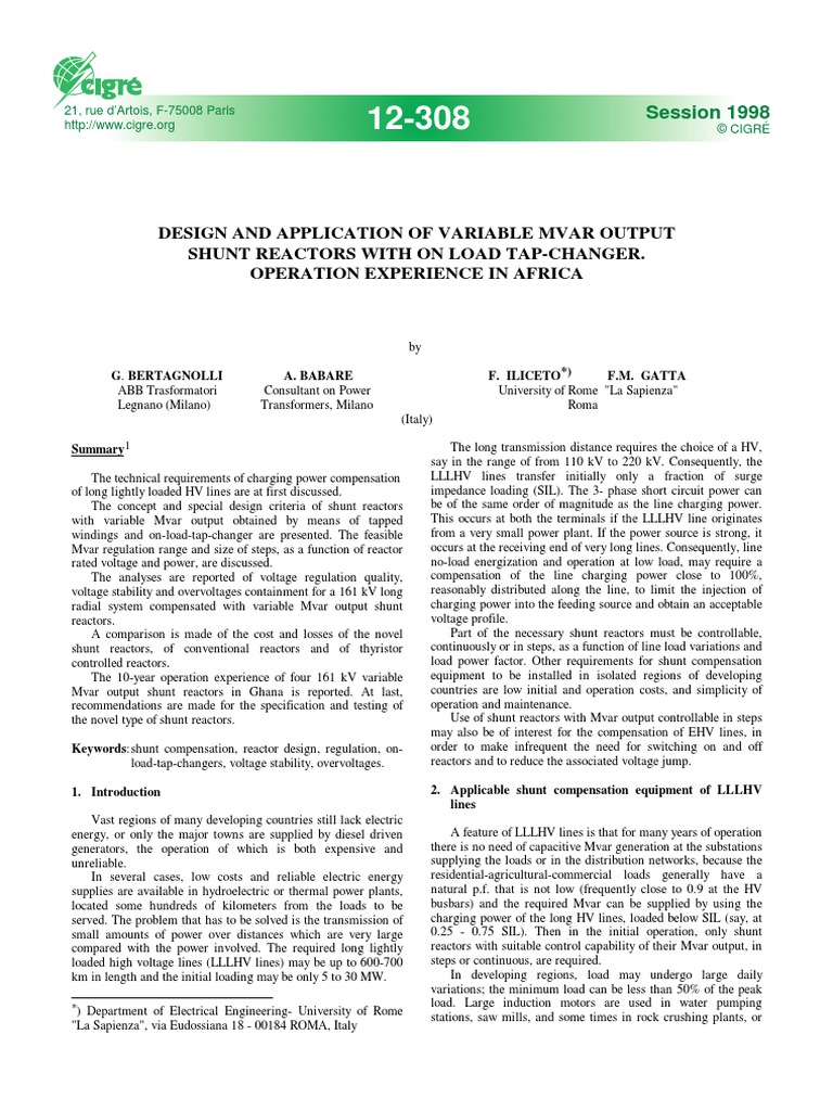 12 - 308 - 1998 Variable Mvar Output Shunt Reactors PDF | PDF | Inductor | Inductance