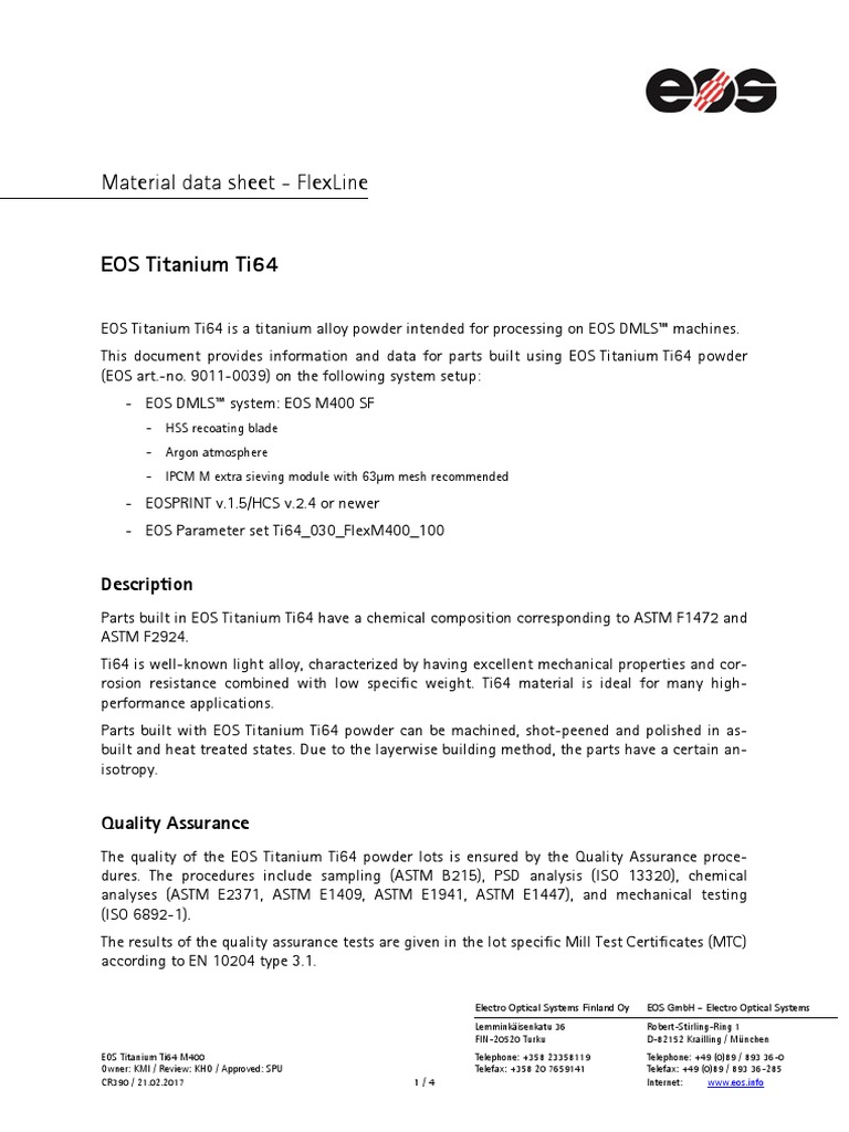 EOS Ti64 9011-0039 M400-MDS FlexLine 02-17 en PDF | PDF | Ultimate ...