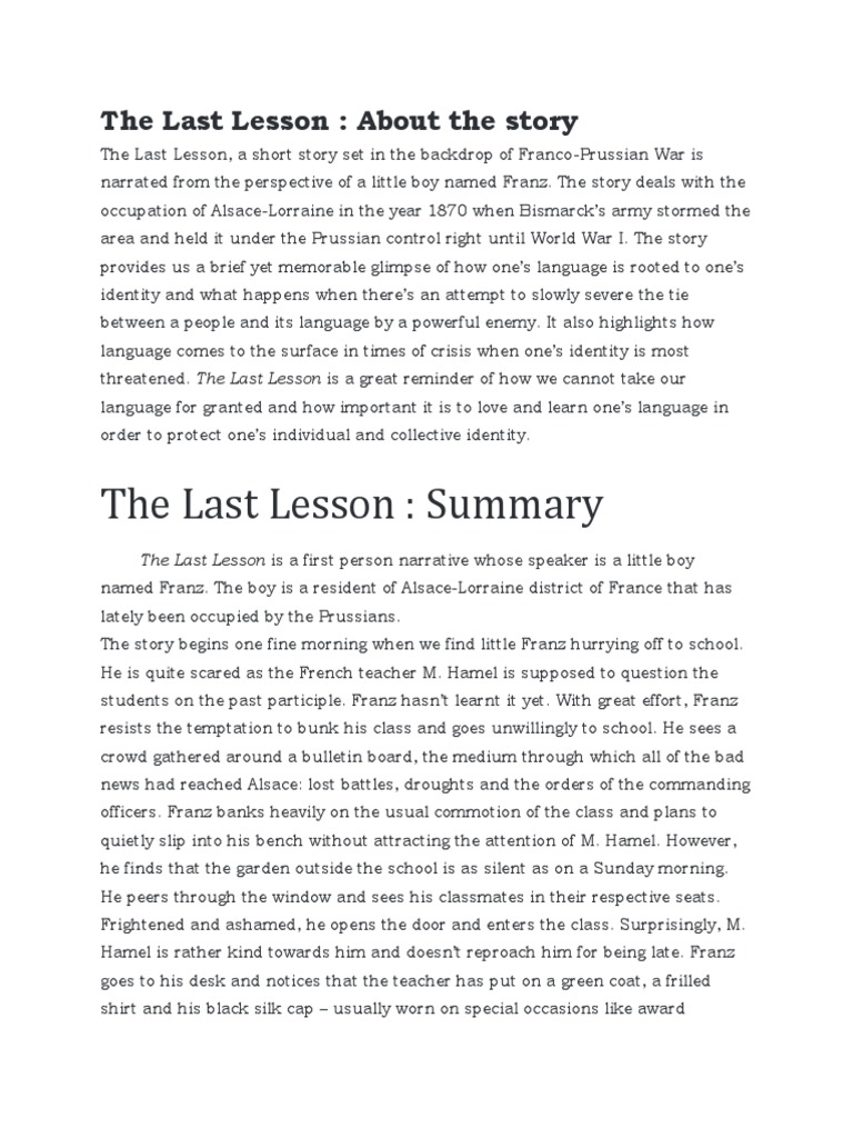 The Last Lesson | PDF | Franco Prussian War | Unrest