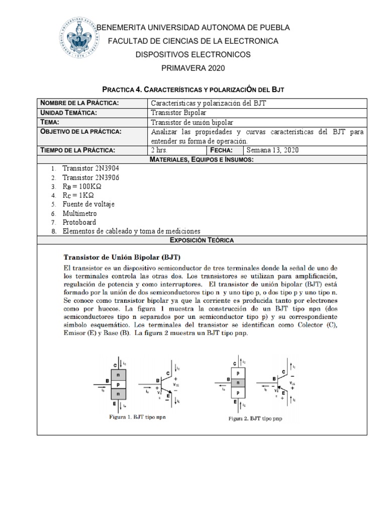 P4 - Caracteristicas y Polarizacion Del BJT PDF | PDF | Transistor de unión bipolar | Transistor