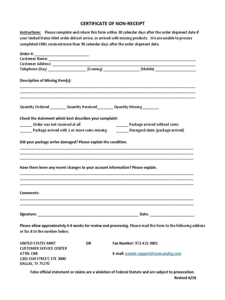 Certification of Non Receipt Form 061818 PDF | PDF | Business
