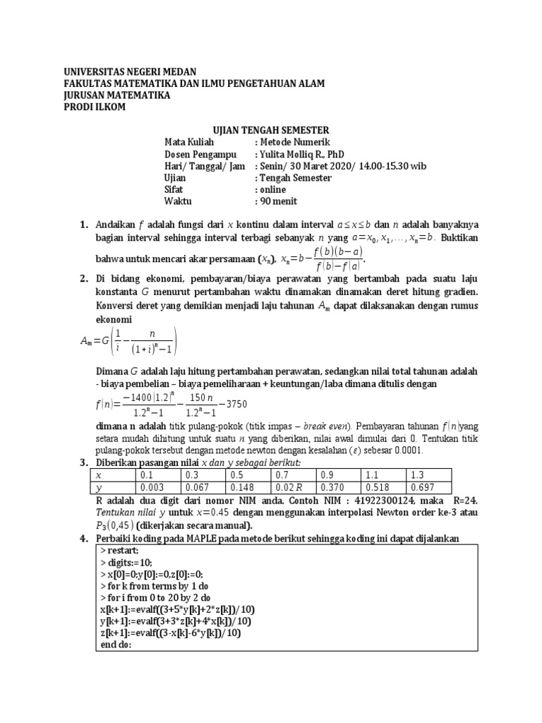UTS Metode Numerik Ilkom | PDF