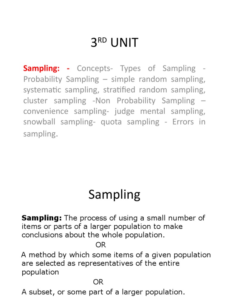 3 Unit: Sampling | PDF | Sampling (Statistics) | Stratified Sampling