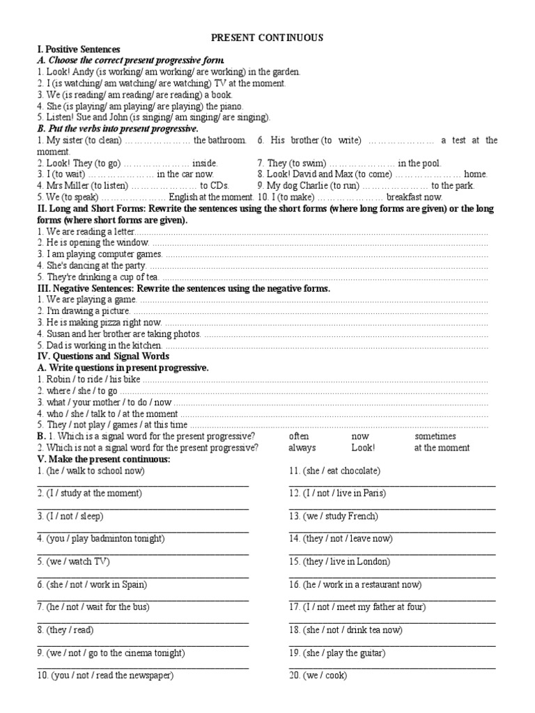 Basic Exercises PRESENT CONTINUOUS | PDF | Grammar | Linguistics