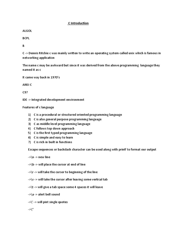 C Introduction | PDF | String (Computer Science) | Notation
