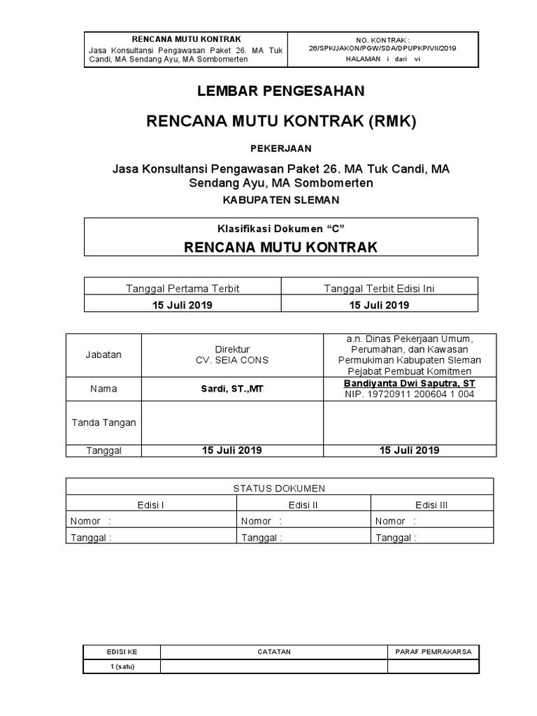Rencana Mutu Kontrak Jasa Konsultansi | PDF