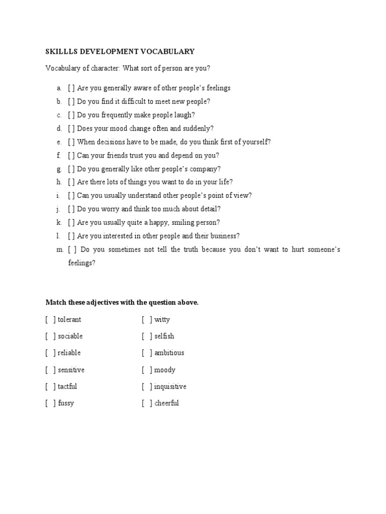 Character Traits Vocabulary Guide | PDF