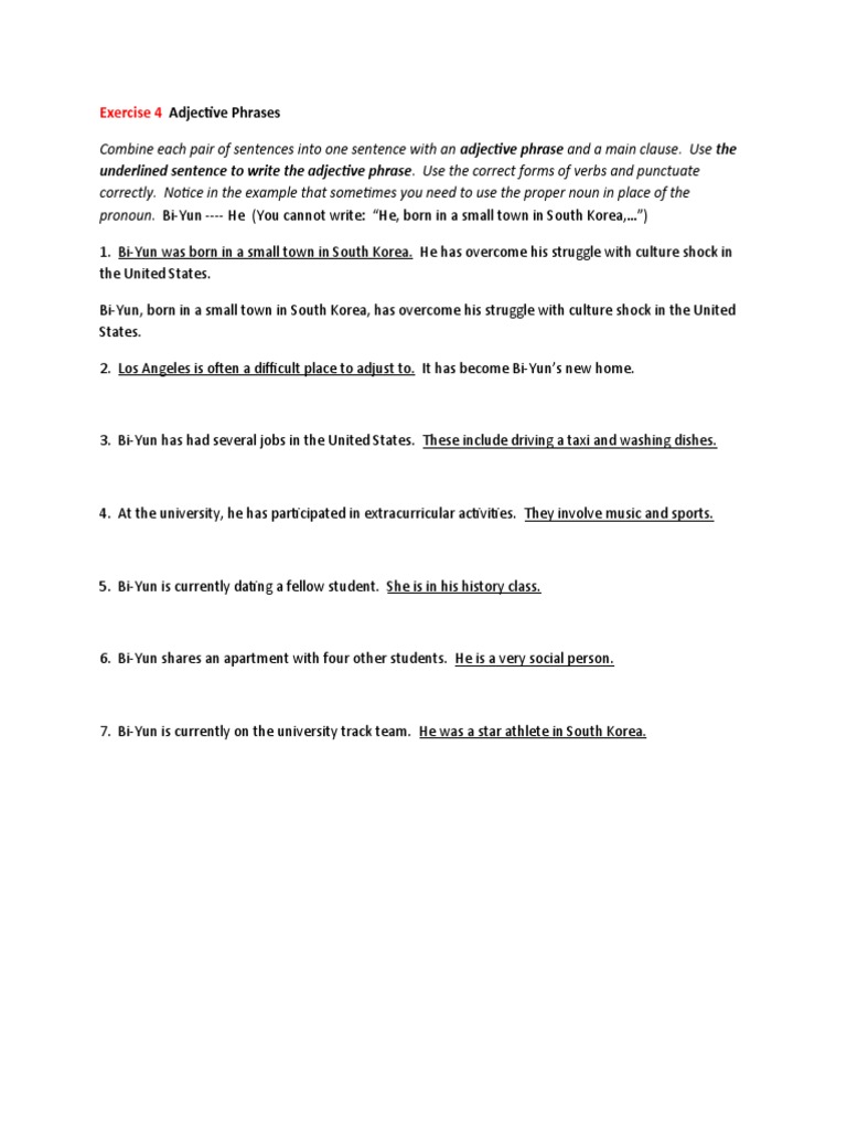 Adjective Phrases Exercise 4 | PDF
