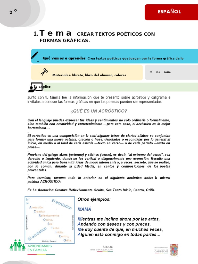 Ficha Español 2 Acróstico | PDF | Poesía | Escritura