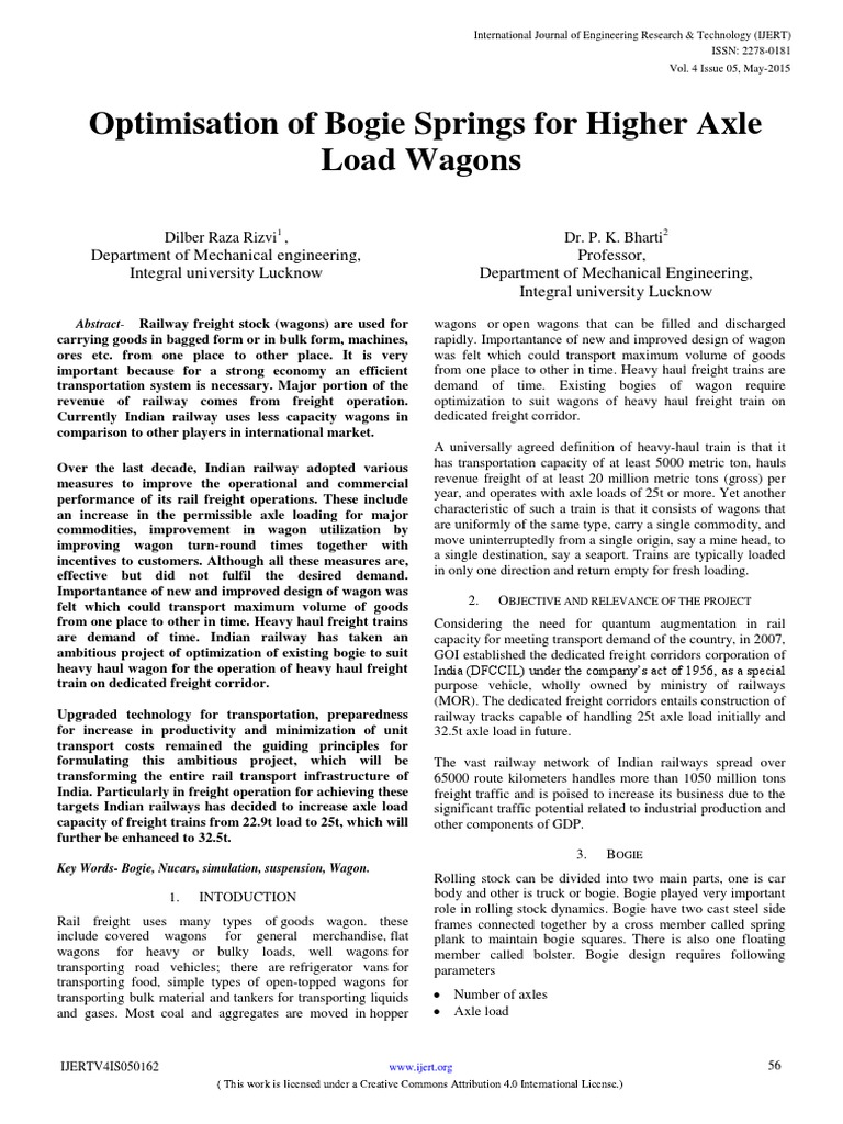 Optimisation of Bogie Springs For Higher Axle Load Wagons | PDF | Rail Transport | Train