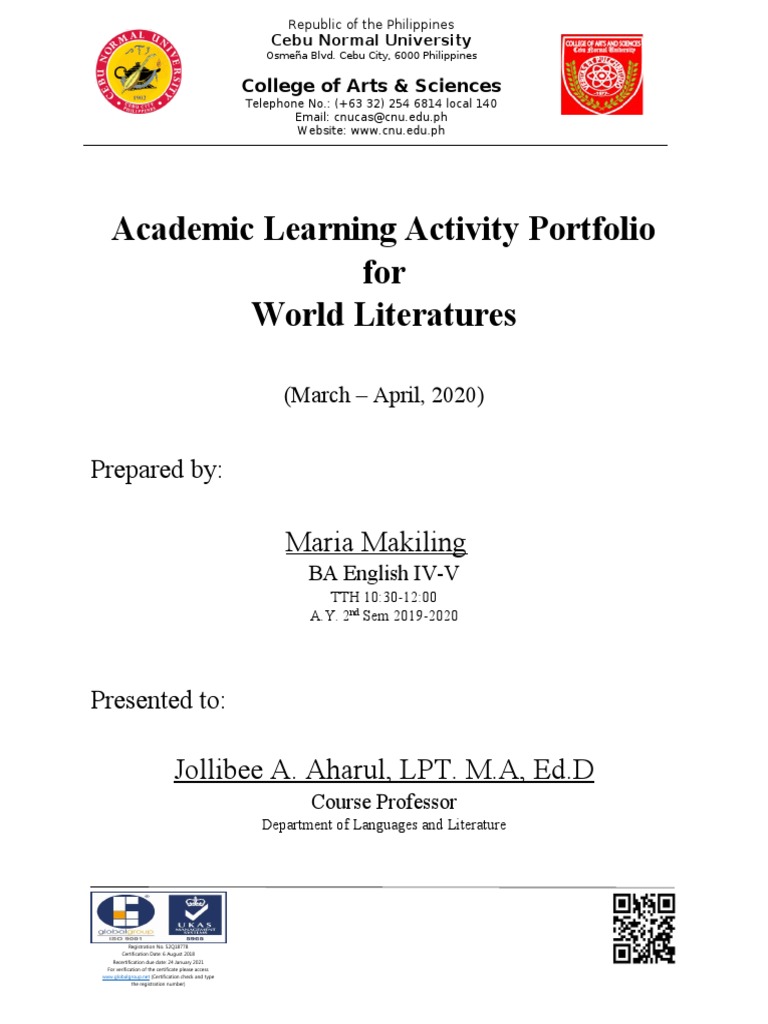 World Literatures Learning Portfolio | PDF