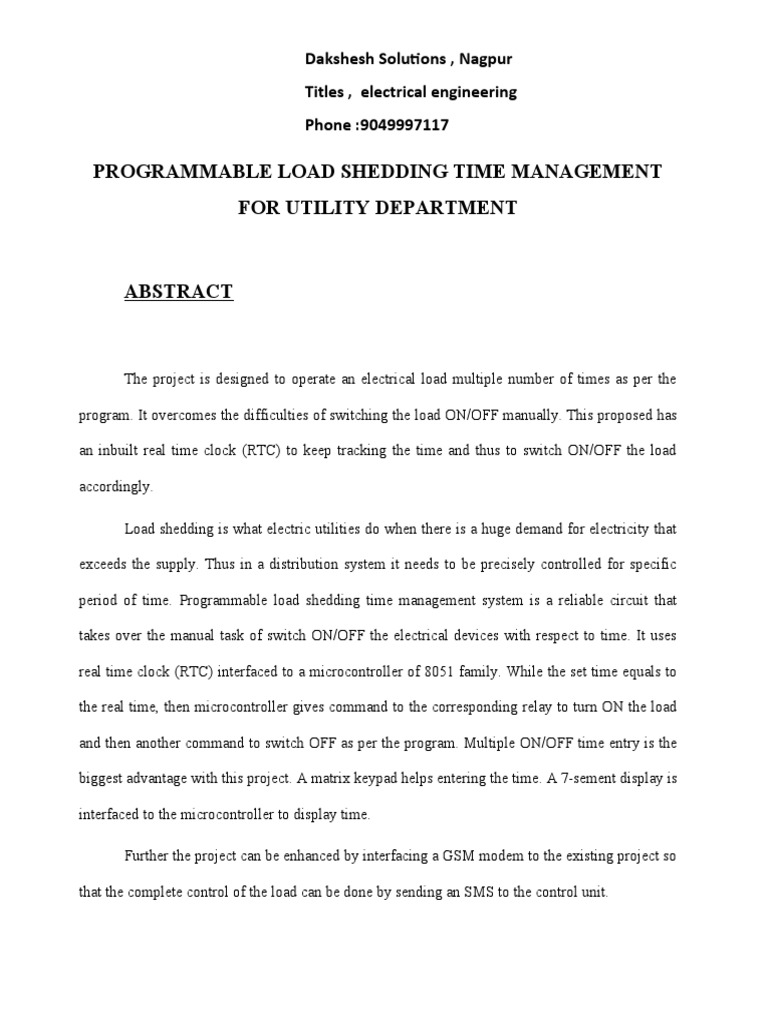 Programmable Load Shedding Time Management System for Precise Control of Electrical Devices ...