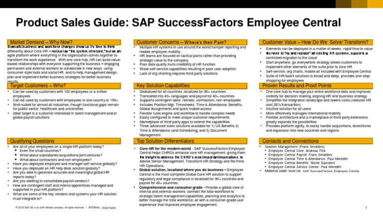 Product Sales Guide: Sap Successfactors Employee Central | PDF ...