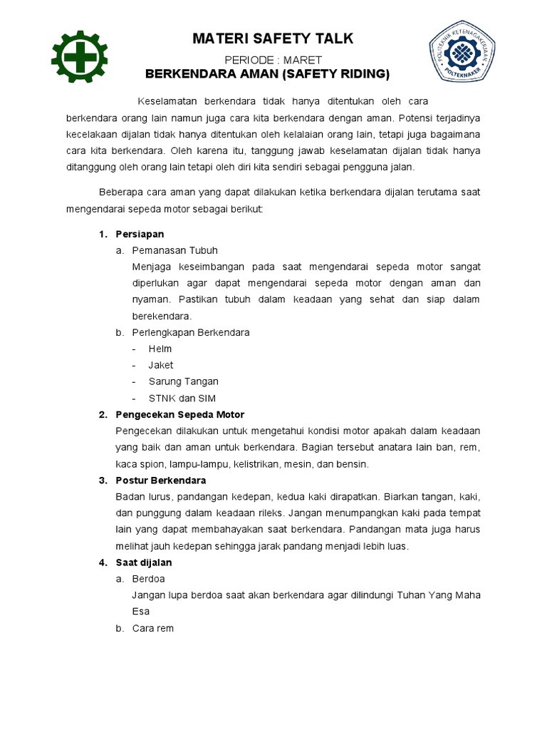 Safety Talk Safety Riding | PDF