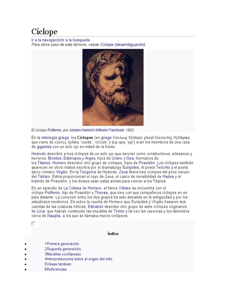 Cíclopes en la mitología griega | PDF | Mitología | Deidades griegas