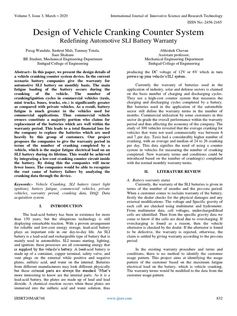 Design of Vehicle Cranking Counter System | PDF | Rechargeable Battery ...