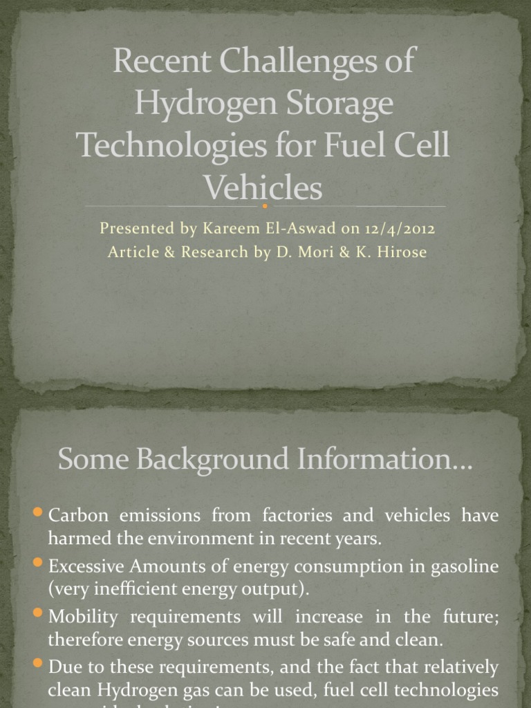 Recent Challenges of Hydrogen Storage Technologies For Fuel Cell ...