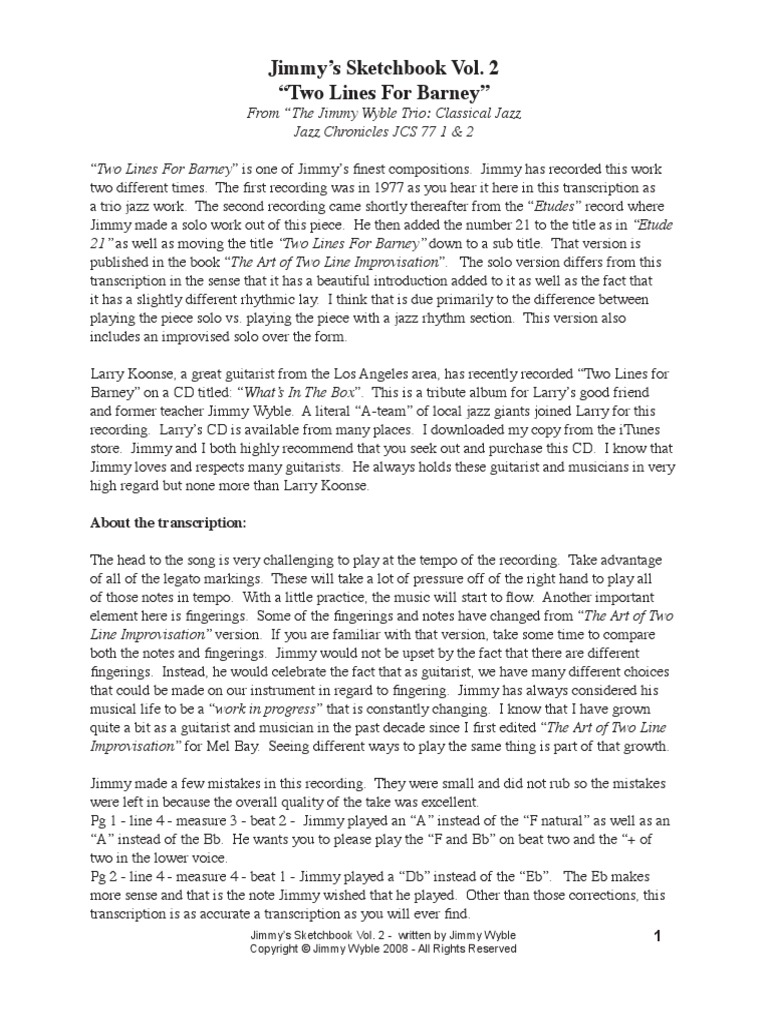 Jimmy Wyble - Two Lines For Barney | PDF | Jazz | Performing Arts