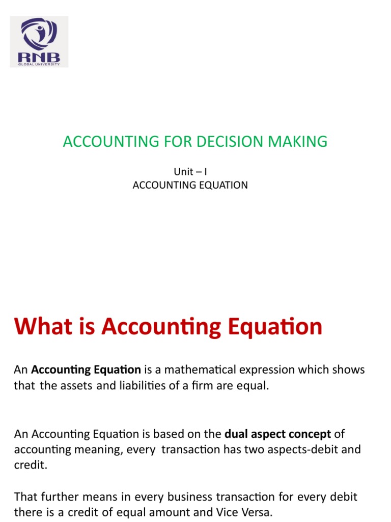 Accounting For Decision Making: Unit - I Accounting Equation | PDF ...