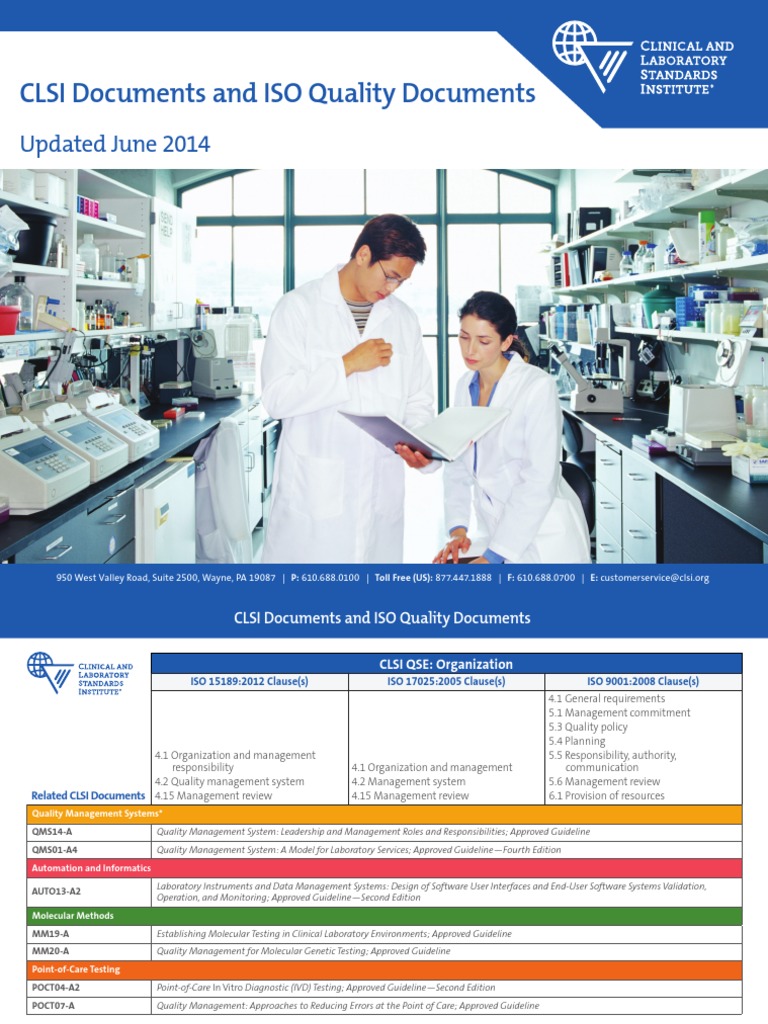 CLSI Guidelines and ISO Quality Standards | PDF | Medical Laboratory ...