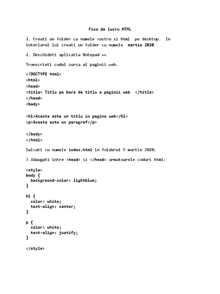1 - Fisa de Lucru HTML | PDF