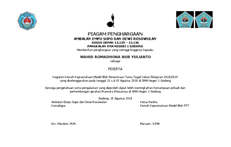 PIAGAM PENGHARGAAN Pramuka | PDF