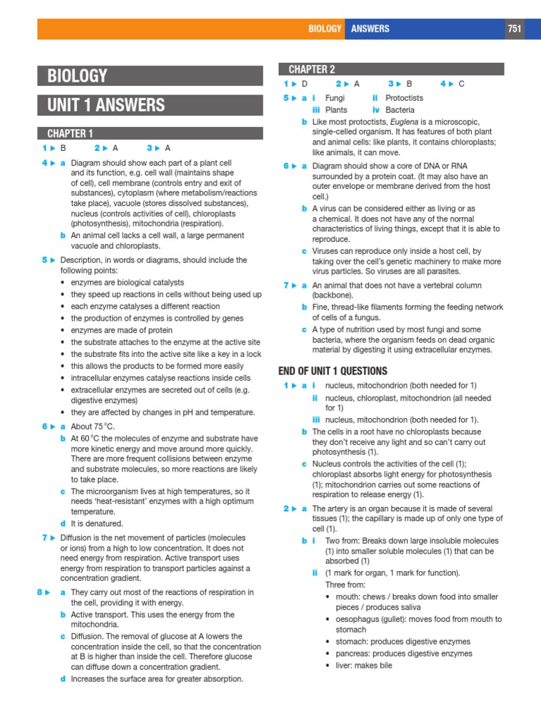 Biology Unit 1 Answer Key | PDF | Lung | Digestion