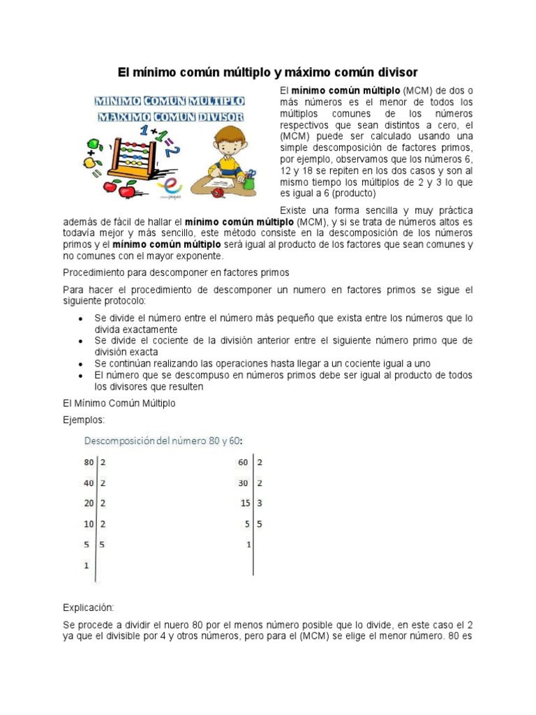 Mínimo Común Múltiplo y Divisor | PDF | División (Matemáticas) | Número ...