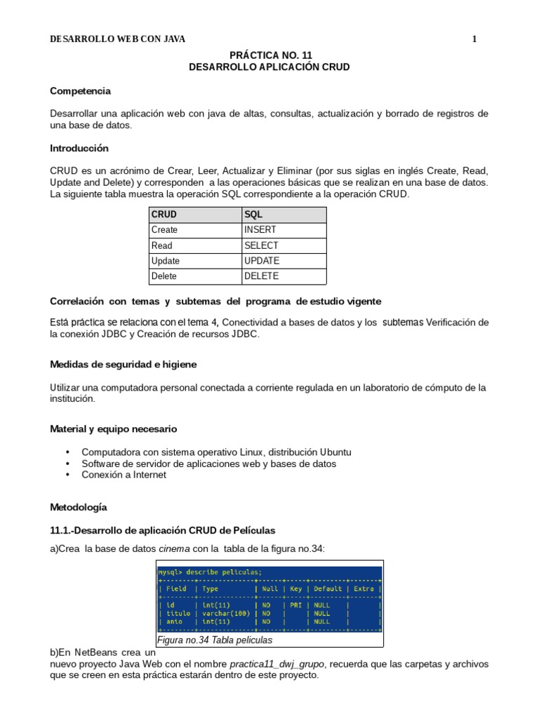2 2019 Practica11 CRUD | PDF | Páginas del servidor Java | Java (lenguaje de programación)