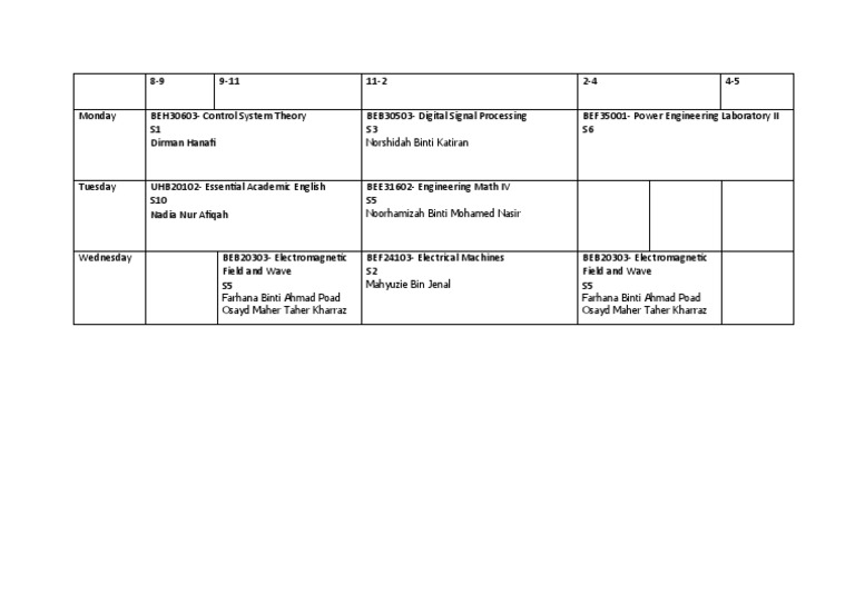 Jadual Sem 2 1920 | PDF