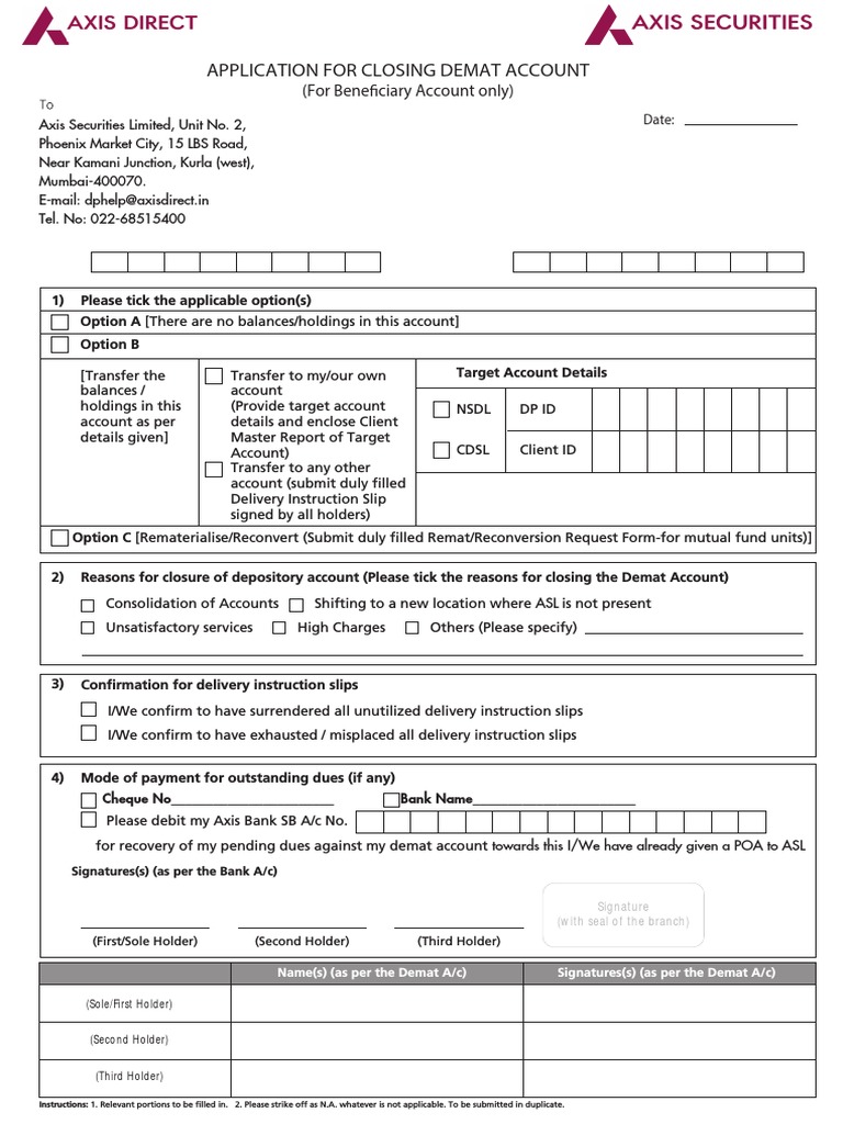 Demat Closure Form PDF | Download Free PDF | Corporations | Financial ...