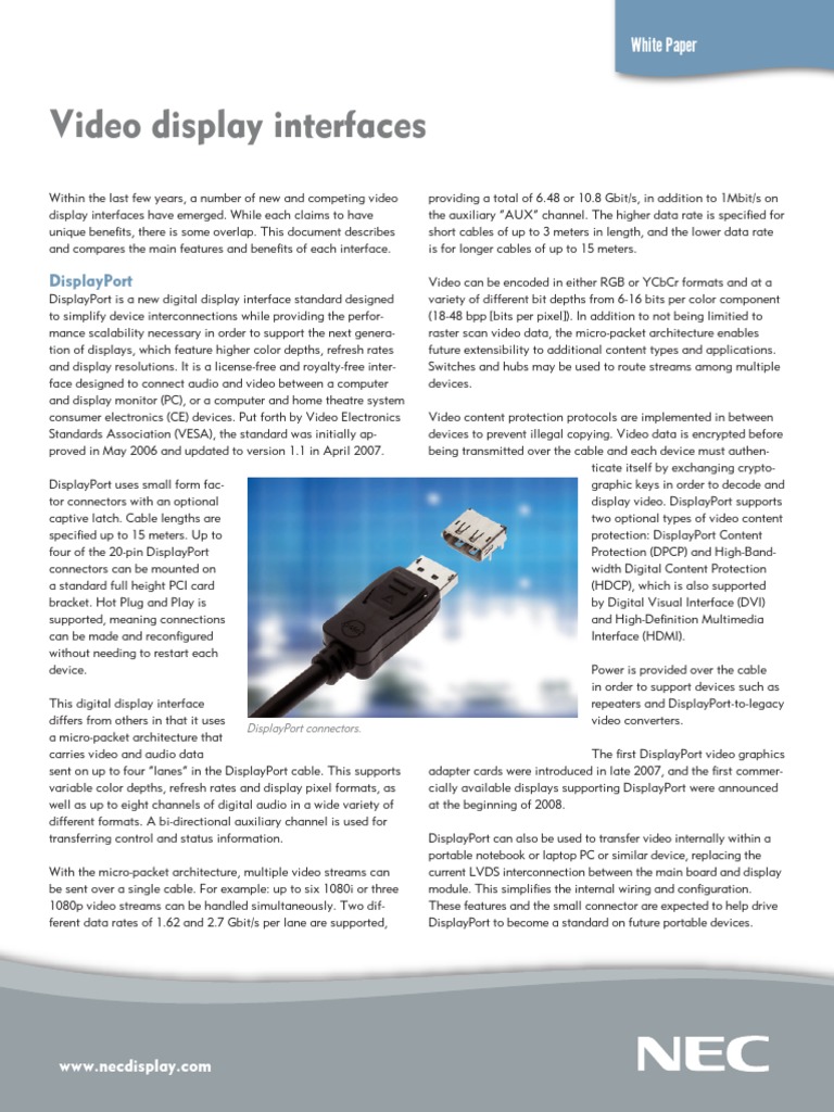 Video Display Interfaces PDF | PDF | Hdmi | Film And Video Technology