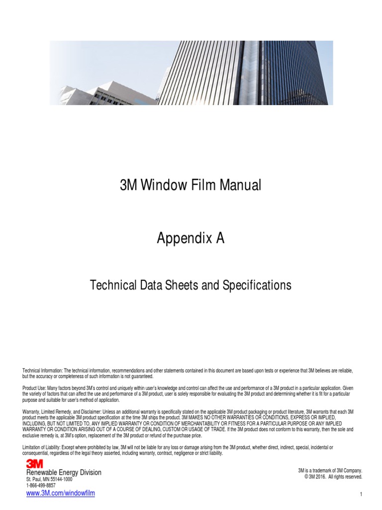3M Window Film Manual Appendix A: Technical Data Sheets and ...