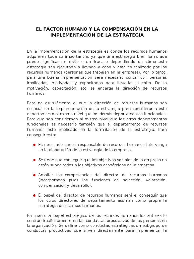 El Factor Humano y La Compensación en La Implementación de La Estrategia Javier | PDF | Gestión ...
