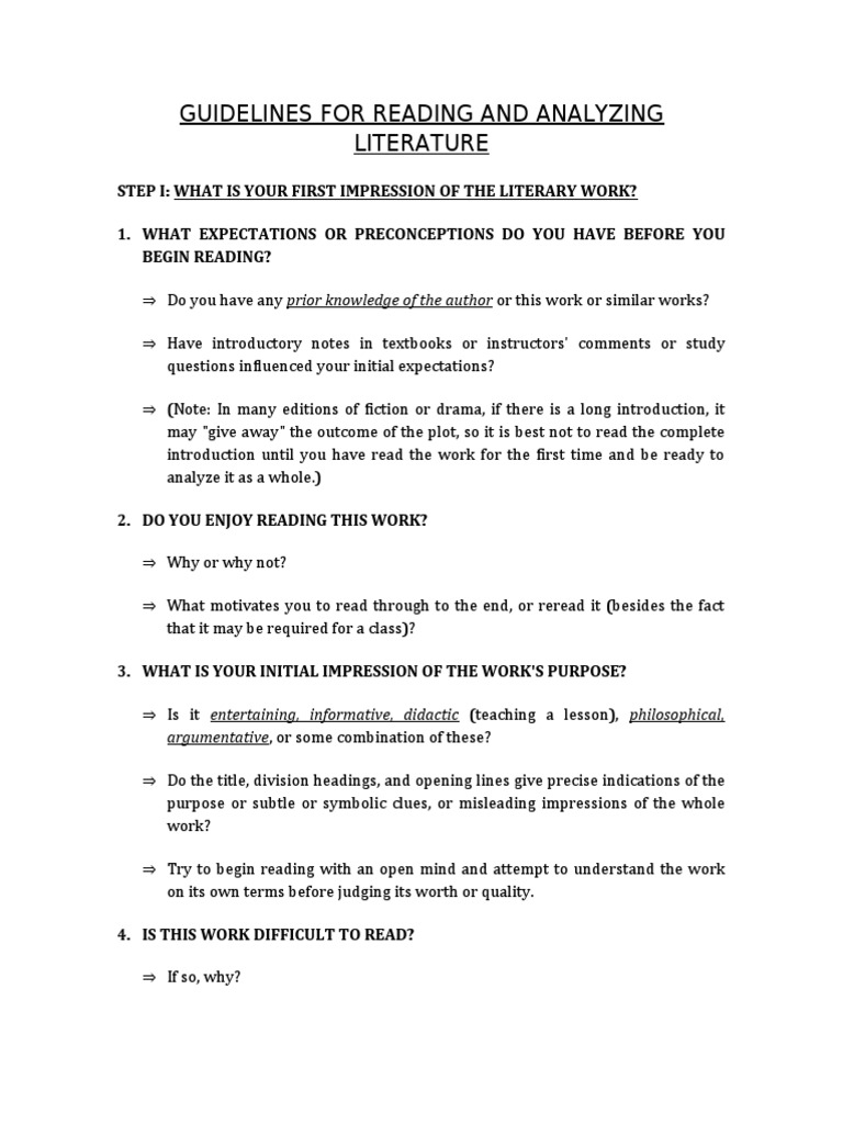 Guidelines For Reading and Analyzing Literature | PDF | Novella | Poetry