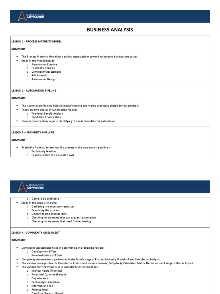 Business Analysis: Lesson 1 - Process Maturity Model | PDF | Return On ...
