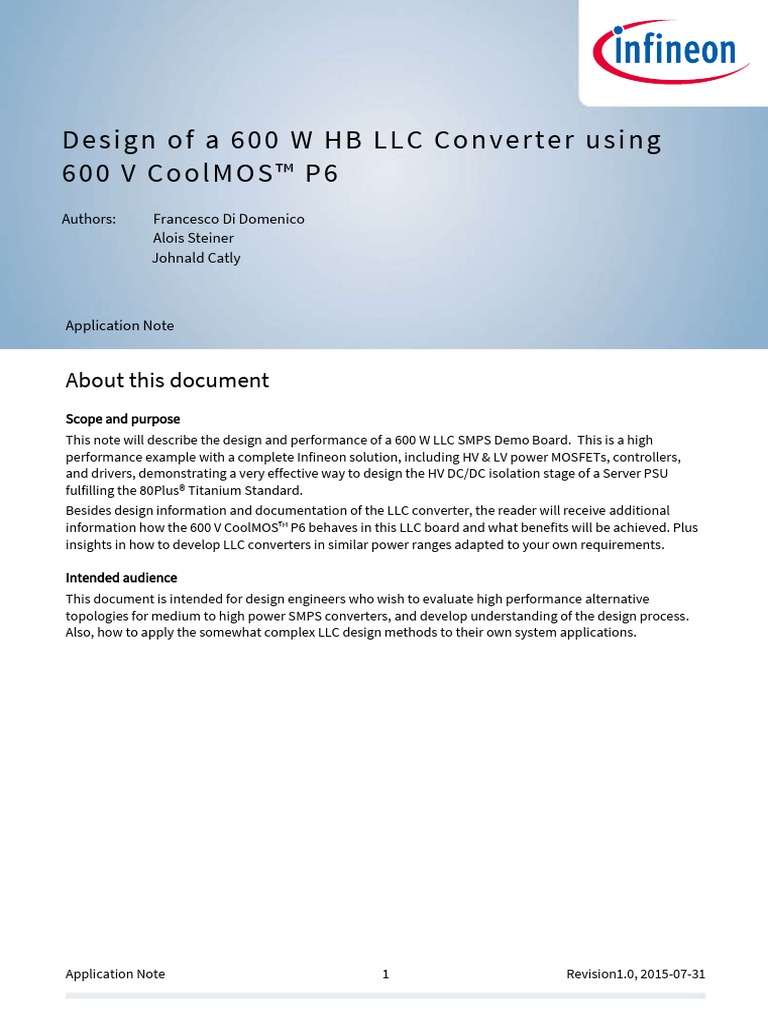 Infineon-Application Note Design of A 600 W HB LLC Converter Using CoolMOS - P6-AN-v01 - 00-EN ...