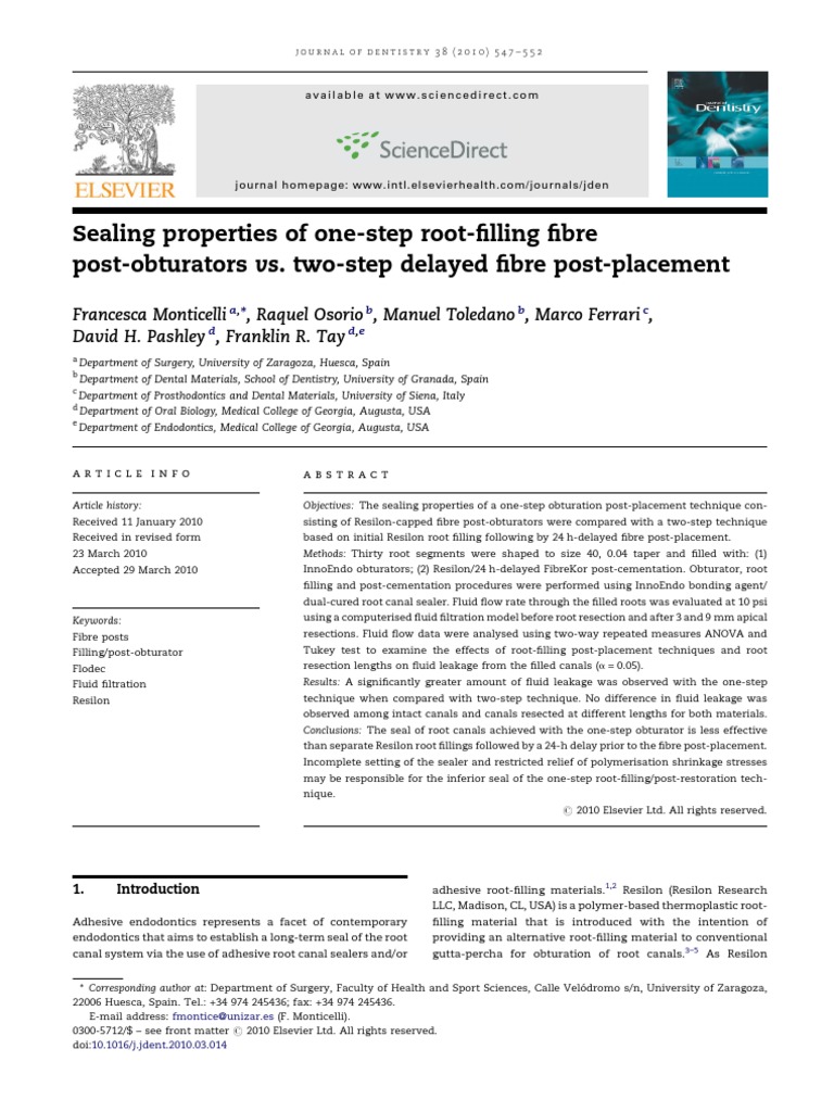 Sealing Properties of One-Step Root-Filling Fibre Post-Obturators vs ...