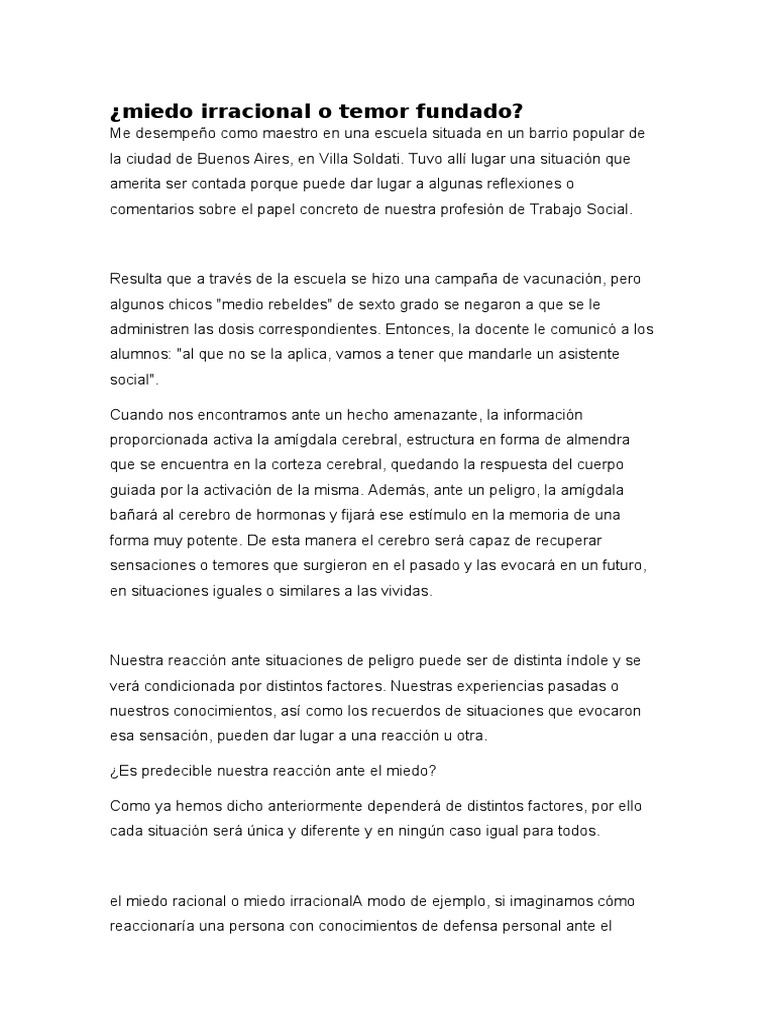 Miedo Irracional o Temor Fundado | PDF