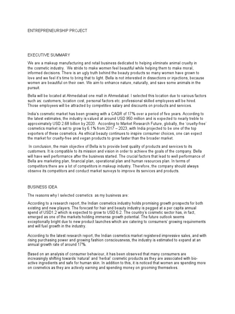 Entrepreneurship Project | PDF | Cosmetics | Retail