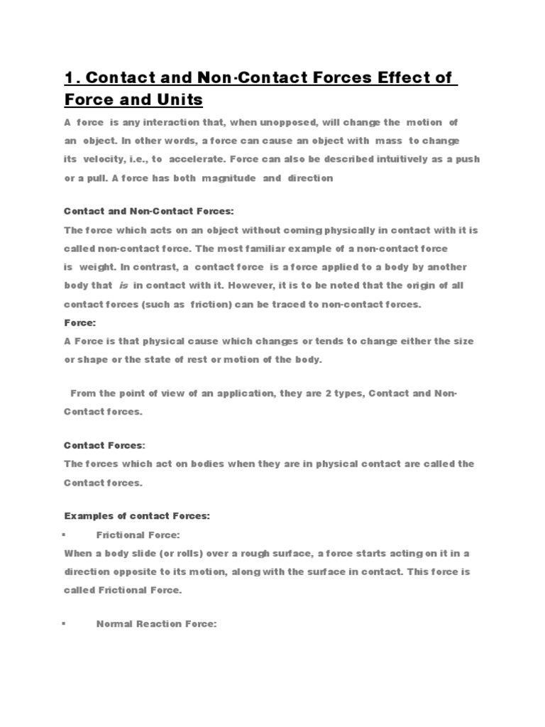 Contact and Non Contact Forces | PDF | Friction | Force
