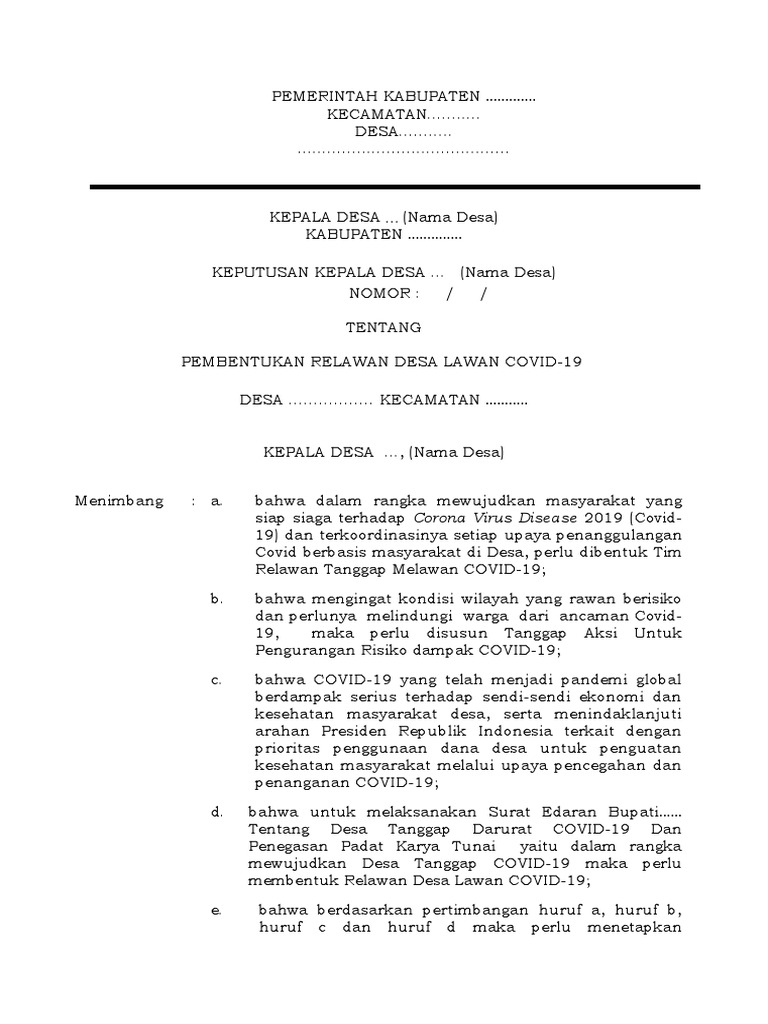 Contoh SK Relawan Codid 19 | PDF