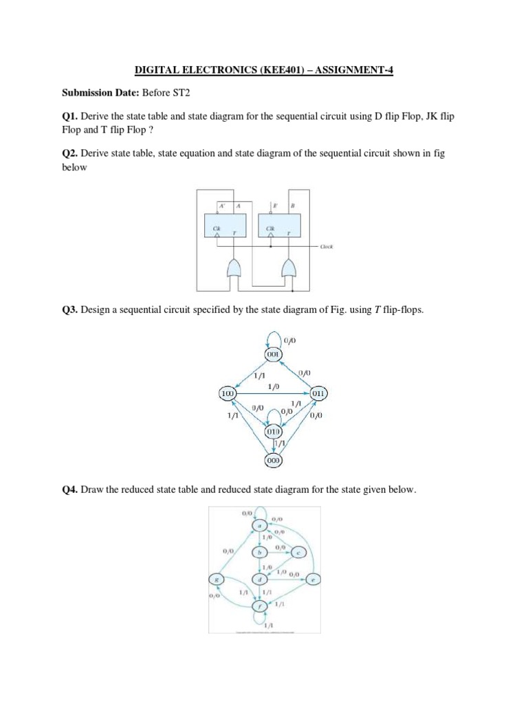 DIGITAL ELECTRONICS ASSIGNMENT ON STATE TABLES AND DIAGRAMS | PDF