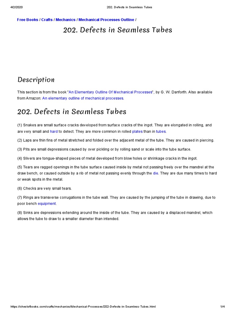 Defects in Seamless Tubes | PDF | Nature