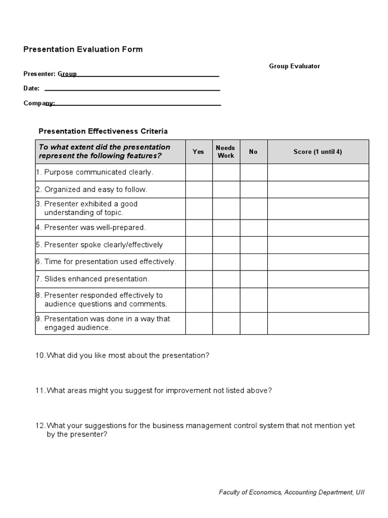 Formal Presentation Evaluation Form PDF | PDF