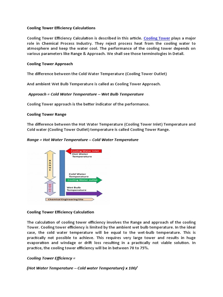 Cooling Tower Efficiency Calculations Pdf Water Heating 7159