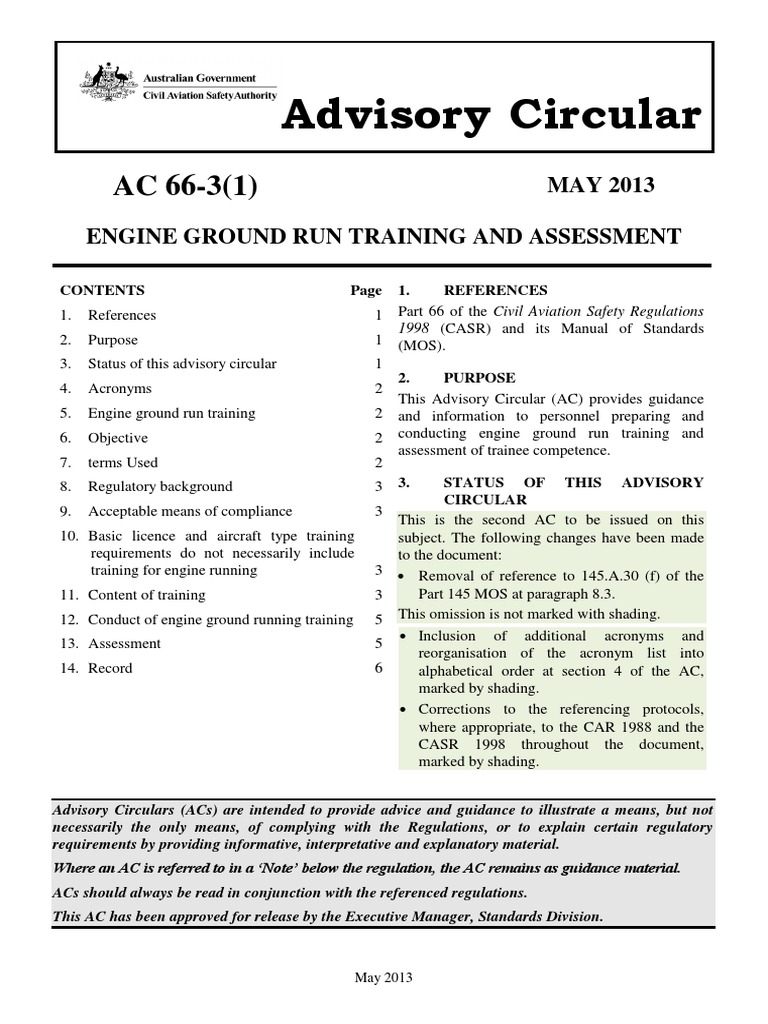 Advisory Circular: MAY 2013 Engine Ground Run Training and Assessment ...