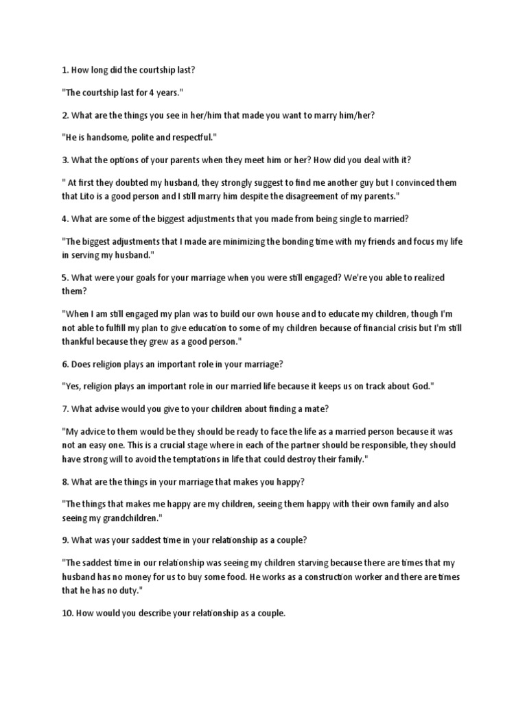 Interview For 25 Years Couple | PDF